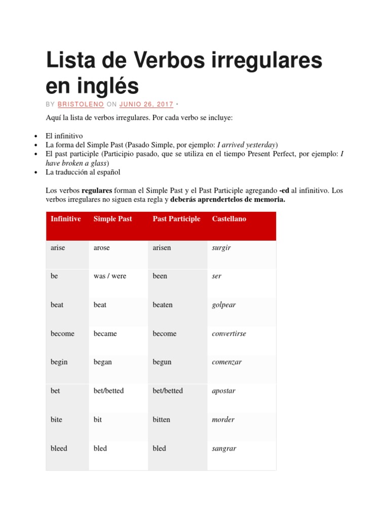 Lista de Verbos Irregulares en Inglés | PDF | Semantic Units | Linguistic Morphology