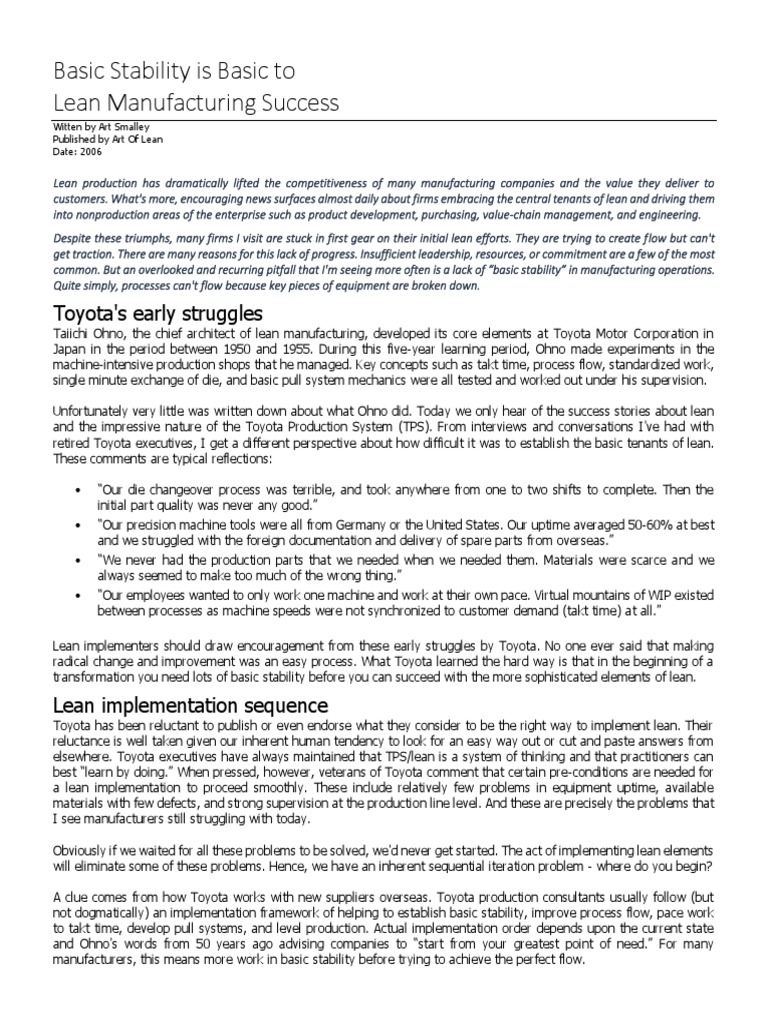 Basic Stability - Article | PDF | Lean Manufacturing | Inventory
