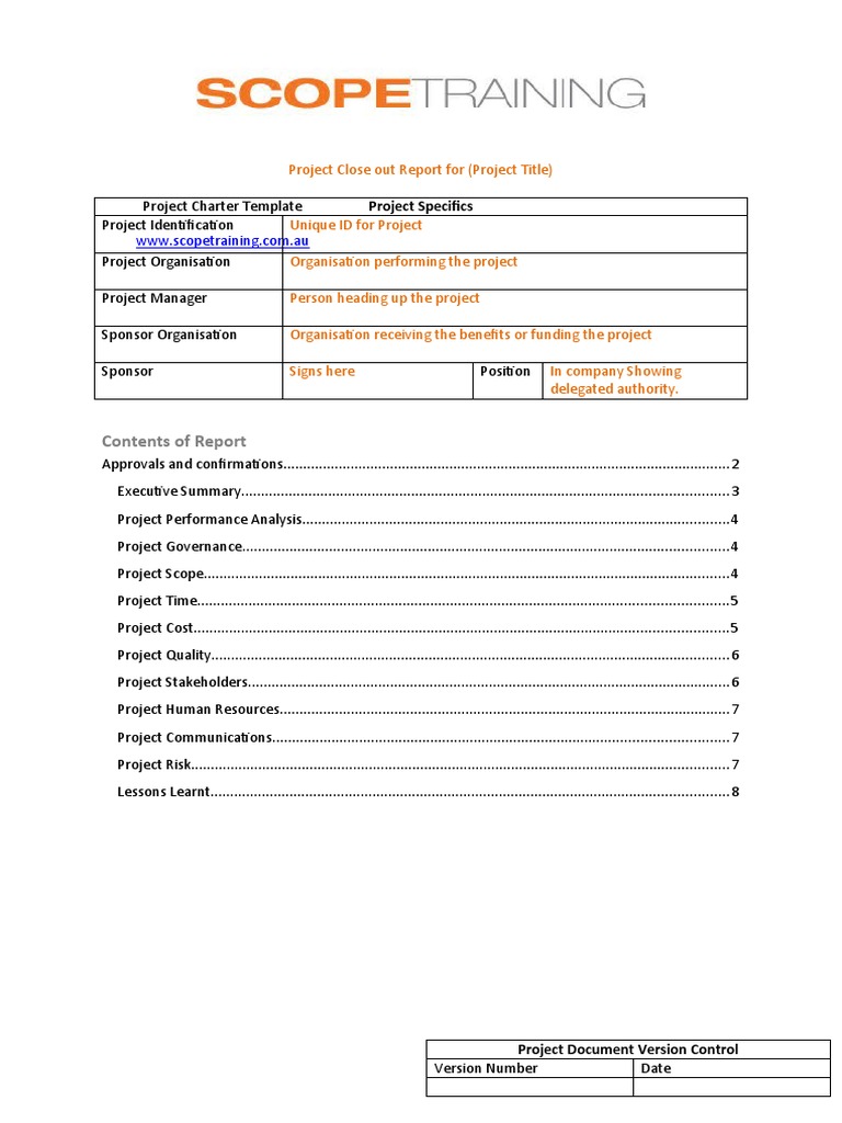 Close Out Report Template | PDF | Risk | Business