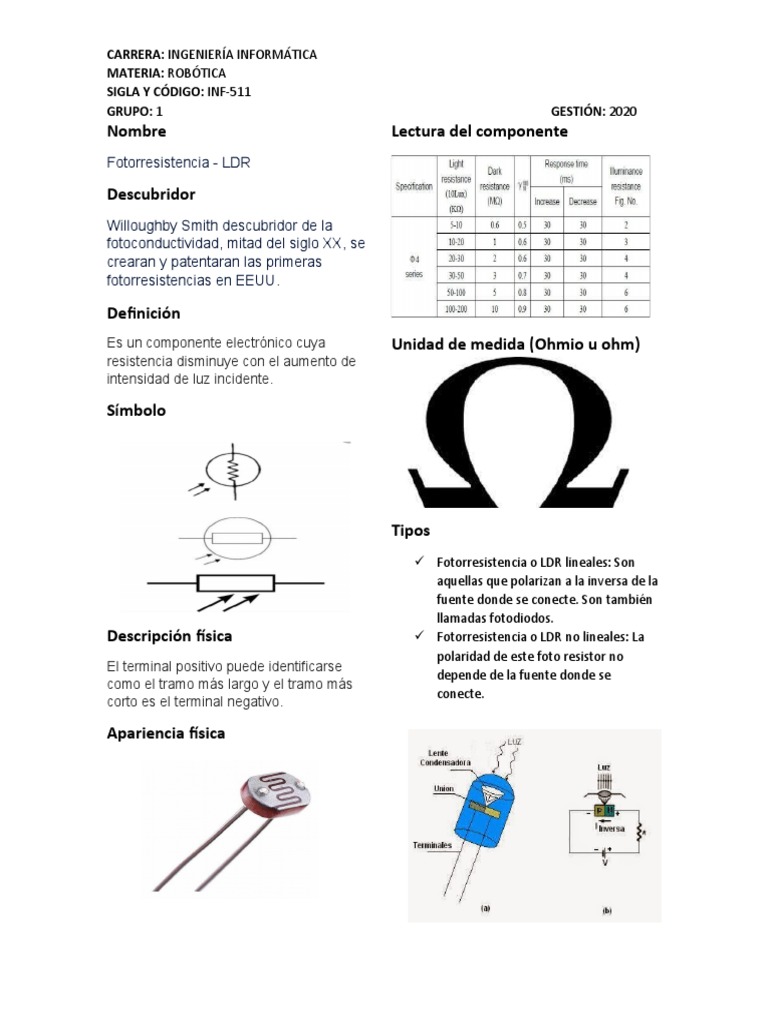 Fotorresistencia LDR: Definición y Polaridad | PDF | Ciencia y matemáticas