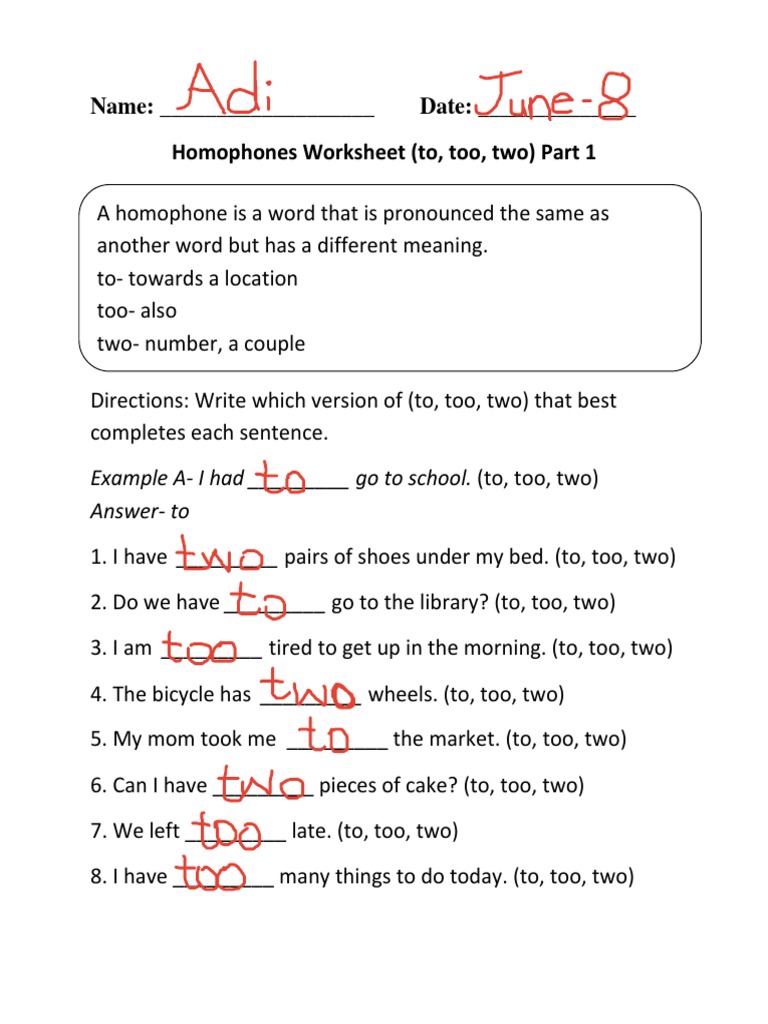 Homphones Fill in To Two Too P 1 Beginner PDF | PDF | Foreign Language ...