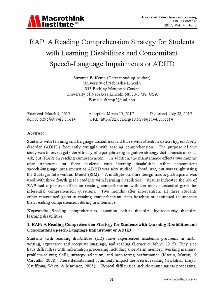 Rap 8 | PDF | Learning Disability | Reading Comprehension