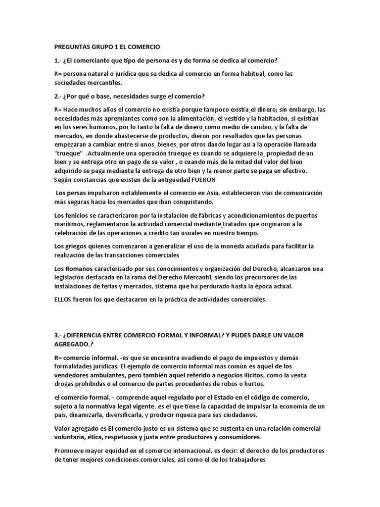 Preguntas Del Grupo 1 | PDF | Comercio | Permuta