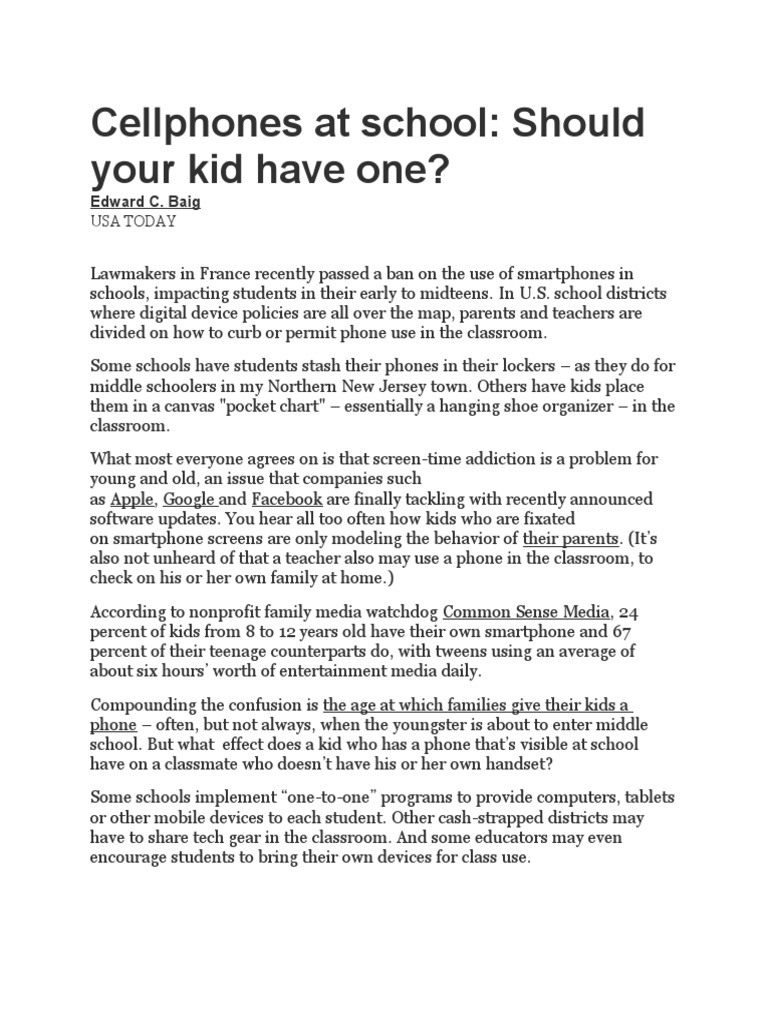 Cellphones at School: Should Your Kid Have One?: Edward C. Baig | PDF ...