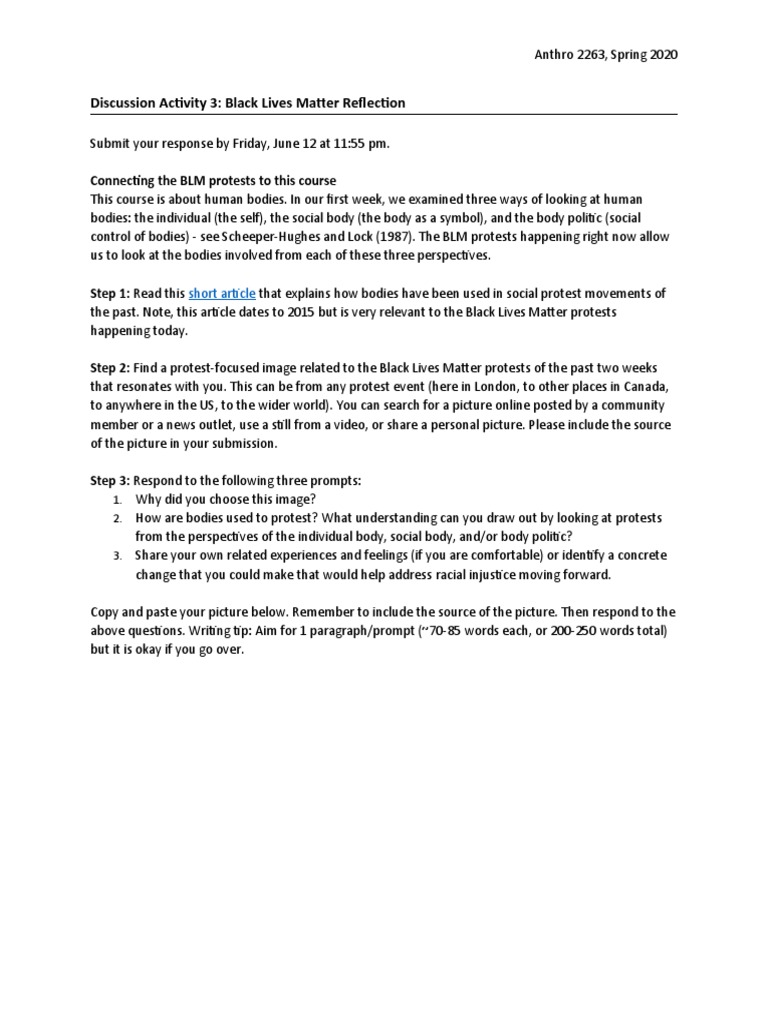 Discussion Activity 3: Black Lives Matter Reflection: Short Article ...