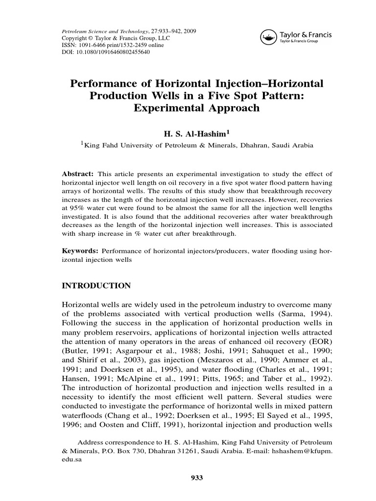 Performance of Horizontal Injection-Horizontal Production Wells in A ...