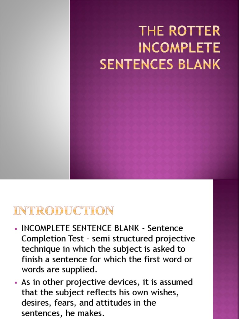 The Rotter Incomplete Sentences Blank | PDF | Psychology | Behavioural ...