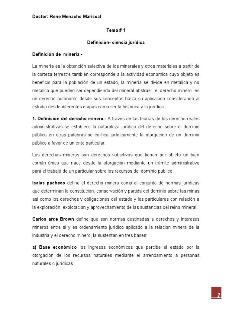 Derecho Minero Rene Menacho Mariscal | PDF | Minería | Propiedad