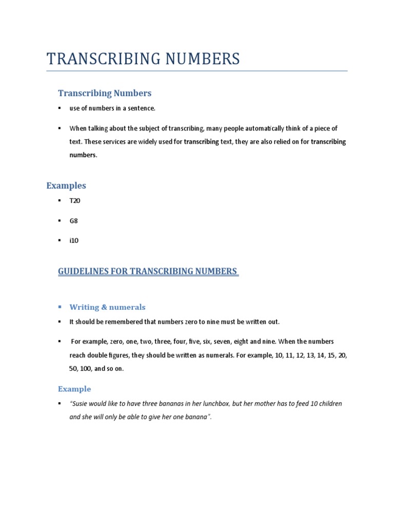 TRANSCRIBING NUMBERS Report | PDF | Punctuation | Letter Case