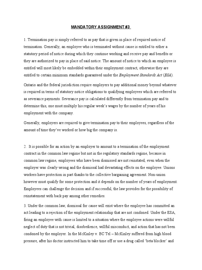 Mandatory Assignment #3 | PDF | Employment | Business Law