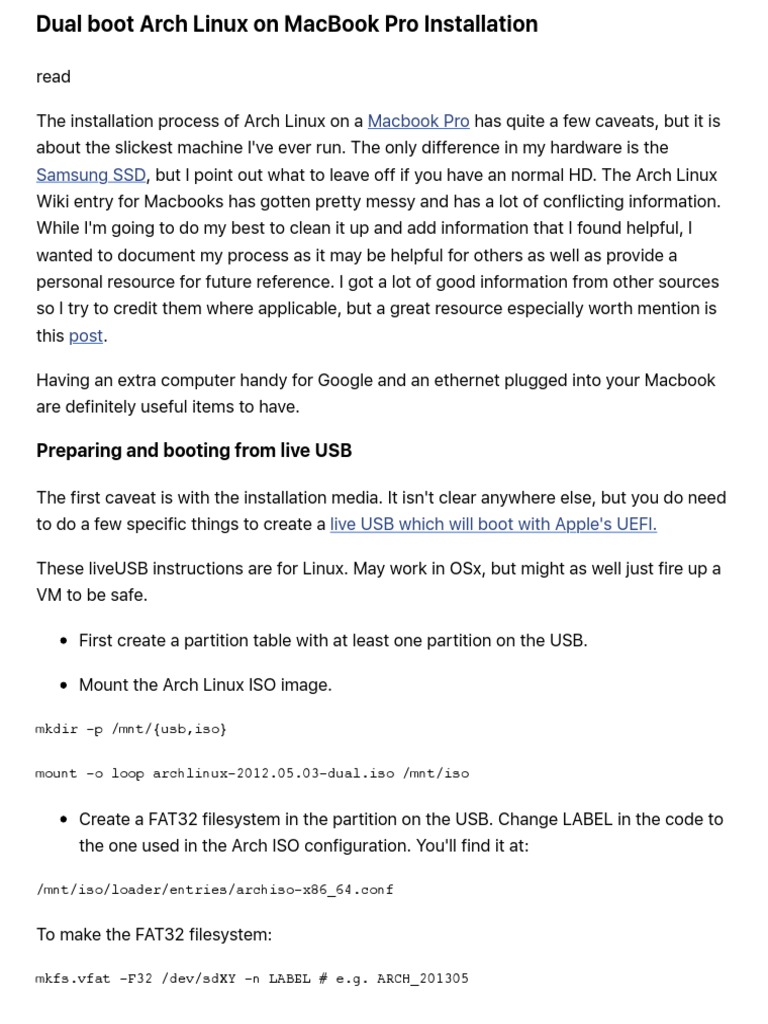 Dual Boot Arch Linux On MacBook Pro Installation | PDF | Booting | File ...