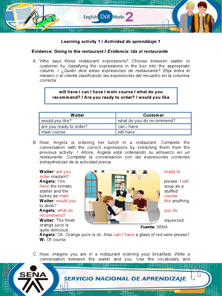 Restaurant Conversation Practice Activity | PDF | Restaurants | Eating ...
