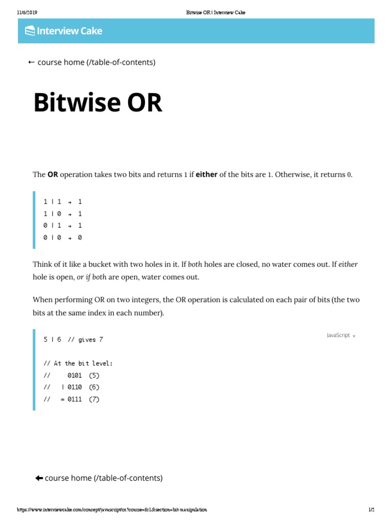 Bitwise OR for Coding Interviews | PDF | Teaching Methods & Materials | Computers