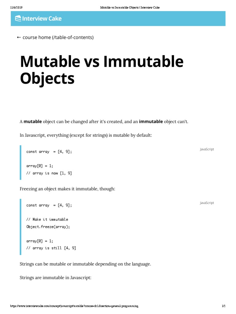 Mutable Vs Immutable Objects - Interview Cake PDF | PDF | Programming Paradigms | Software ...