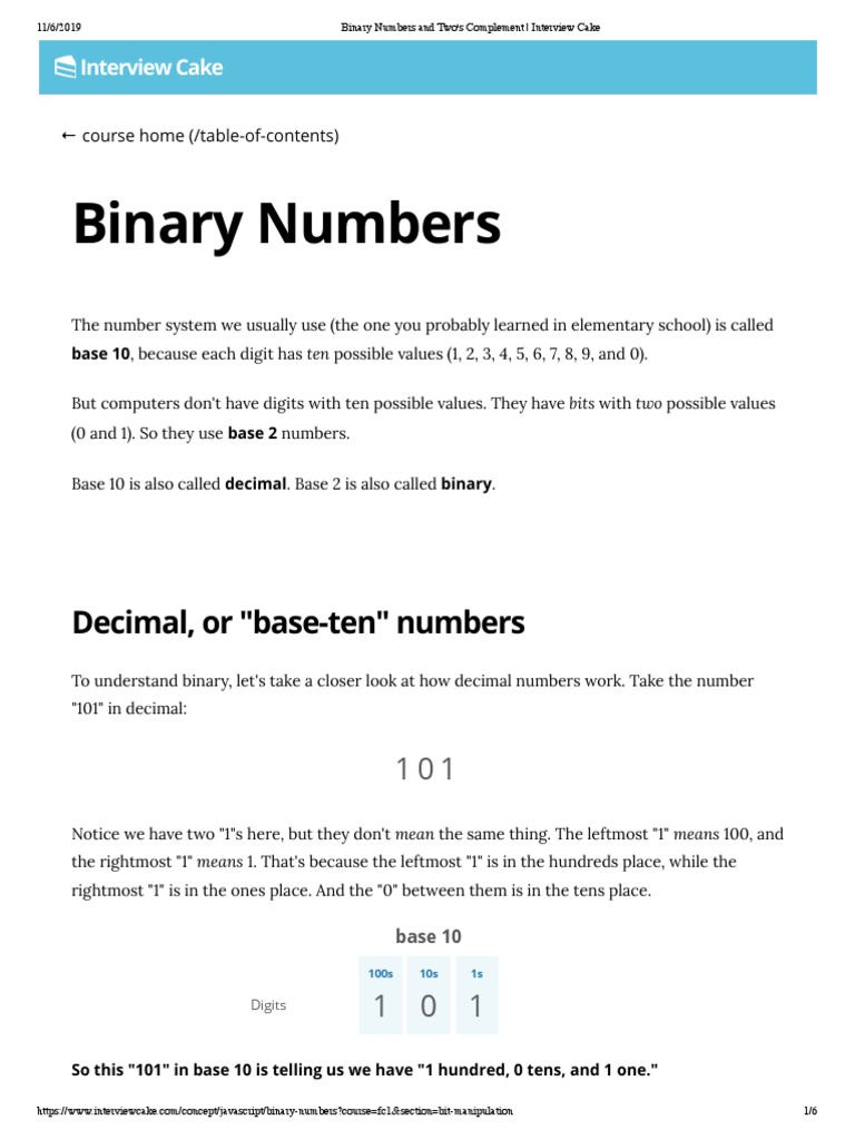 Binary Numbers and Two's Complement - Interview Cake PDF | PDF | Decimal | Arithmetic
