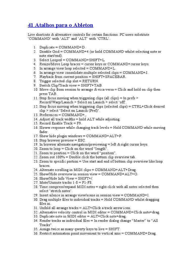Ableton Live: 41 Essential Shortcuts | PDF | Computer Keyboard | System ...