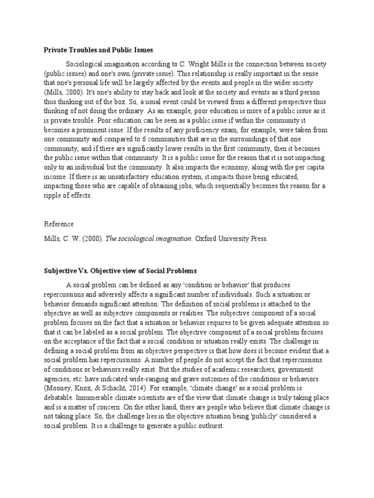 Private Troubles and Public Issues | PDF | Community | Psychological ...