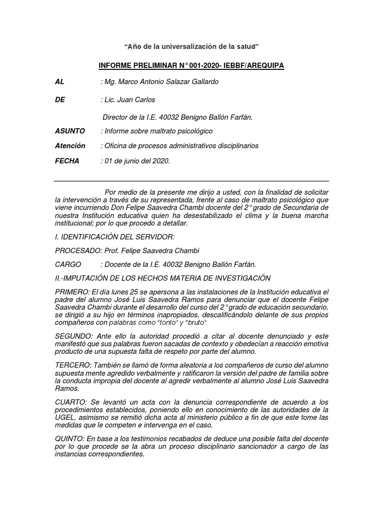 Informe de Proceso Disciplinario PDF | PDF | Instituciones sociales ...