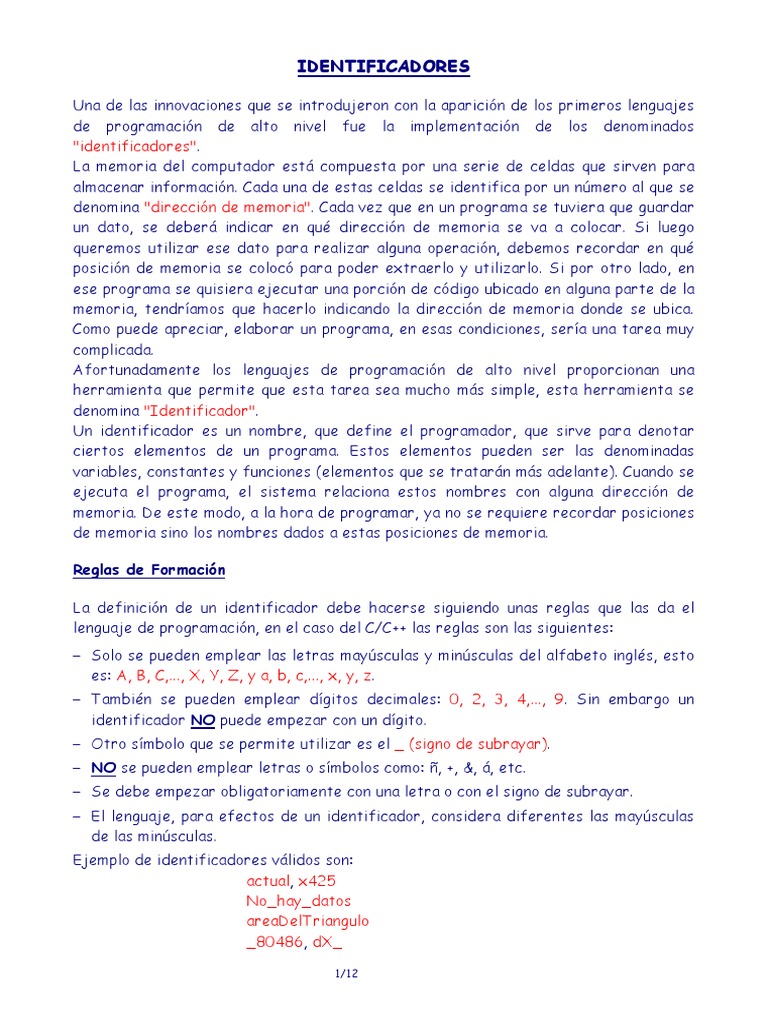 Identificadores en Programación C/C++ | PDF | Puntero (Programación de ...