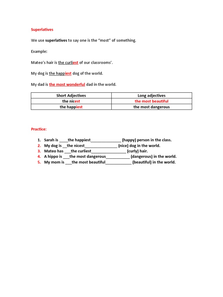Superlatives Practice | PDF | Language Arts & Discipline