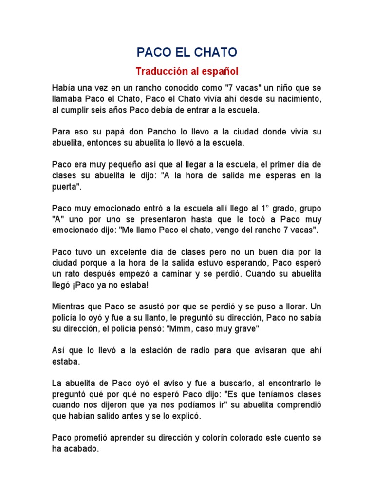 PACO EL CHATO (Teacher Ingles) | PDF