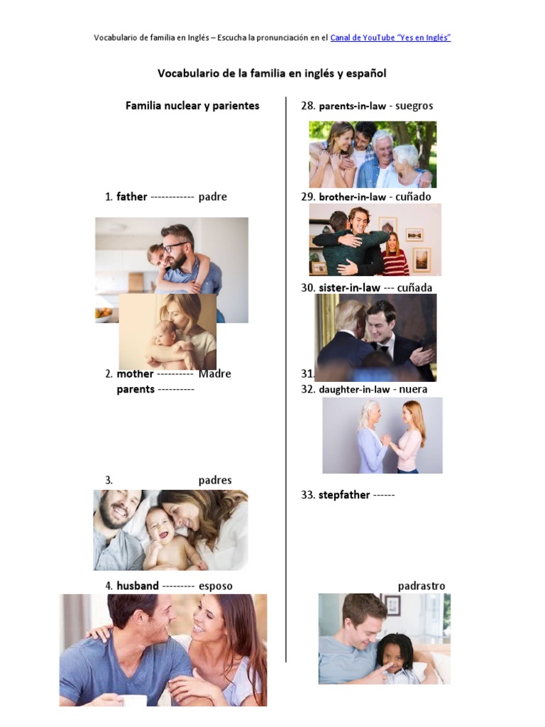 Vocabulario de Familia en Ingles - Lista de Palabras | PDF | Juegos de ...