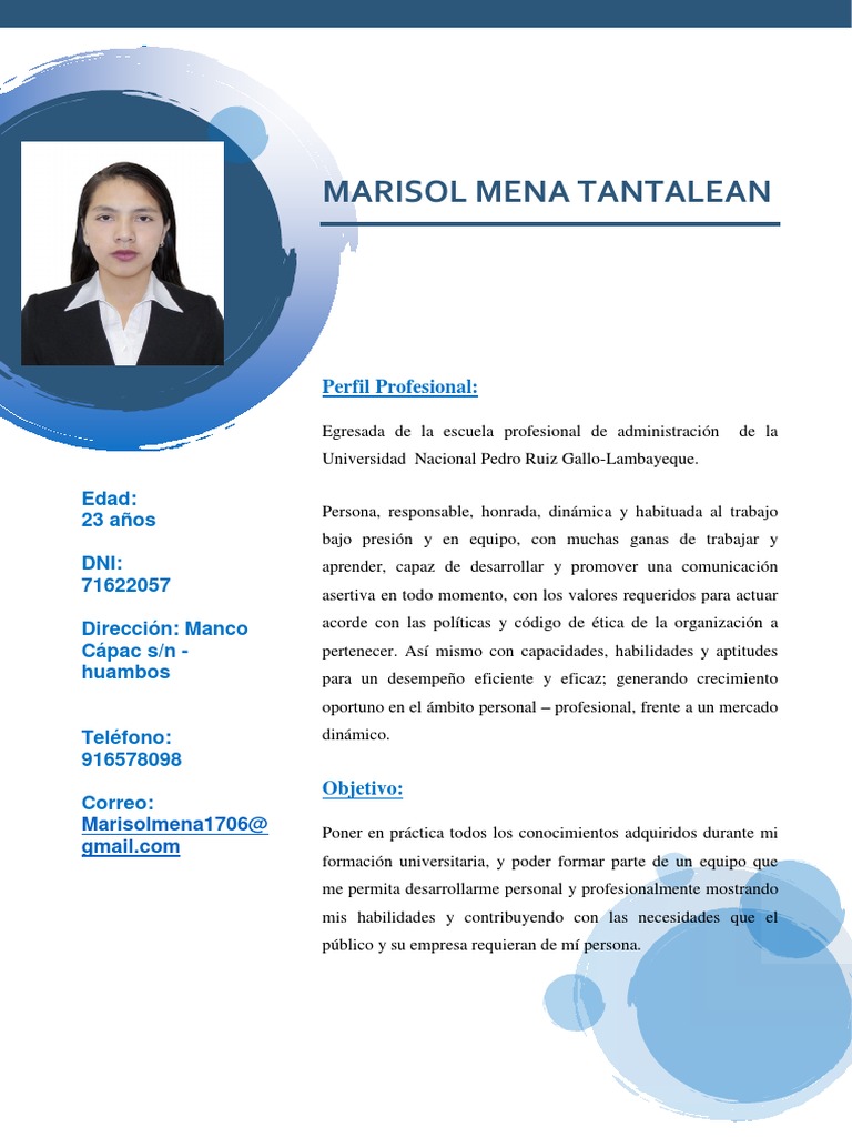 Cv-Marisol Mena | PDF | Business | Educación avanzada