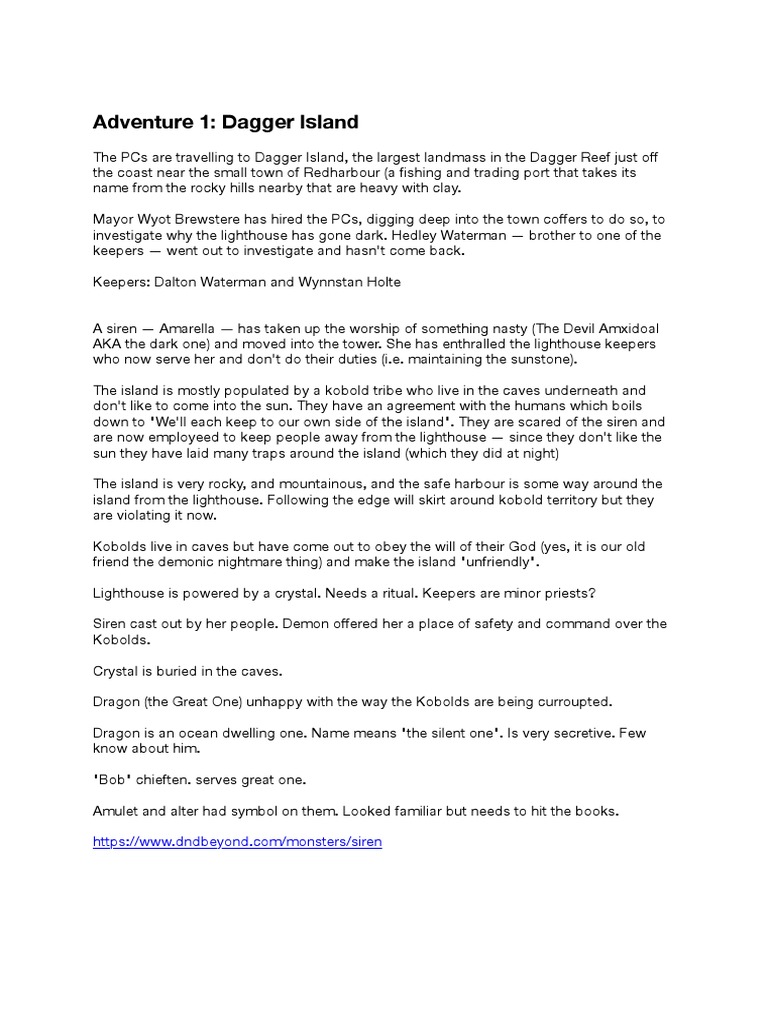 Adventure 1: Dagger Island | PDF