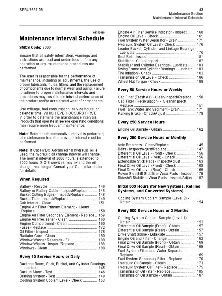 Maintenance Interval Schedule: Every 50 Service Hours or Weekly | PDF ...