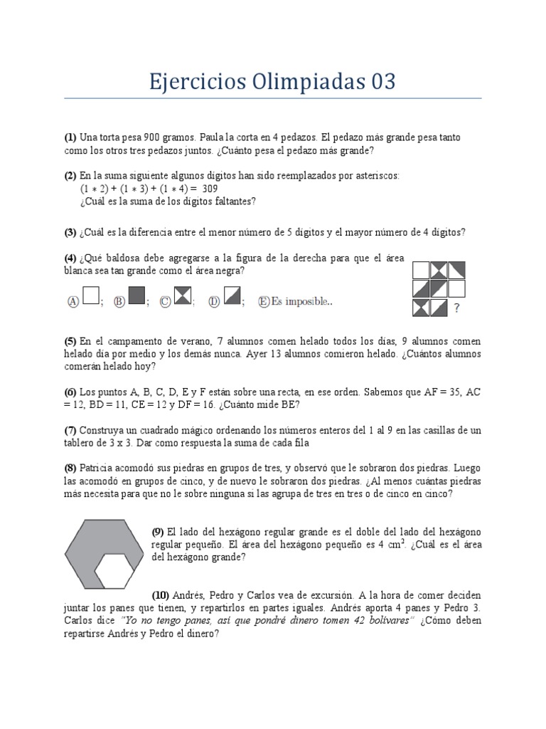 Ejercicios Olimpiadas 03 | PDF | Enseñanza de matemática