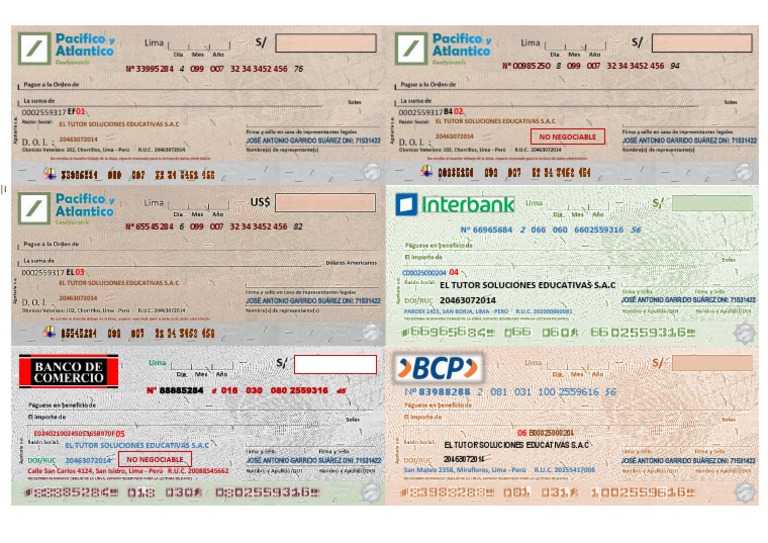 Planilla de Cheques Ley 27287 | PDF