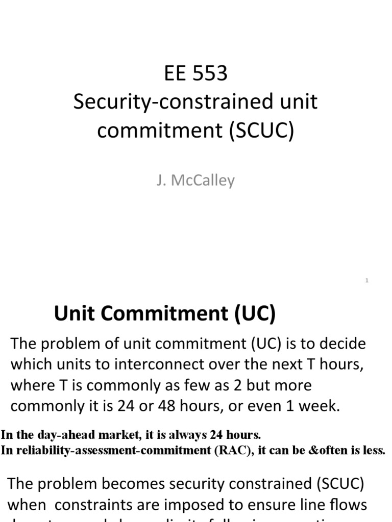 Ee 553 Security Constrained Unit Commitment Scuc J Mccalley Pdf