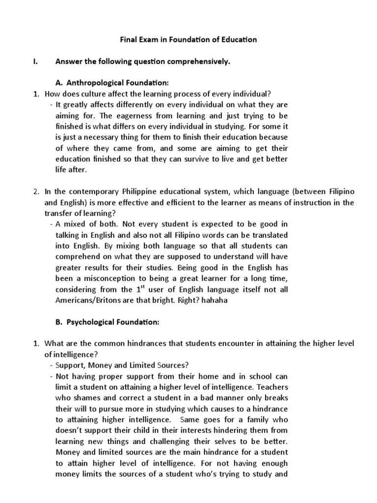 Foundations of Education Exam Insights | PDF | Teachers | Value (Ethics)
