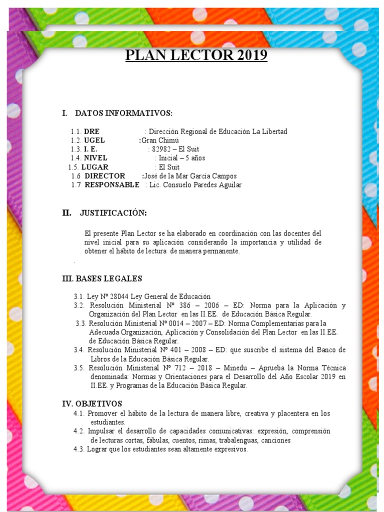 Plan Lector Inicial 5 Años | PDF | Aprendizaje | Enseñando y aprendiendo