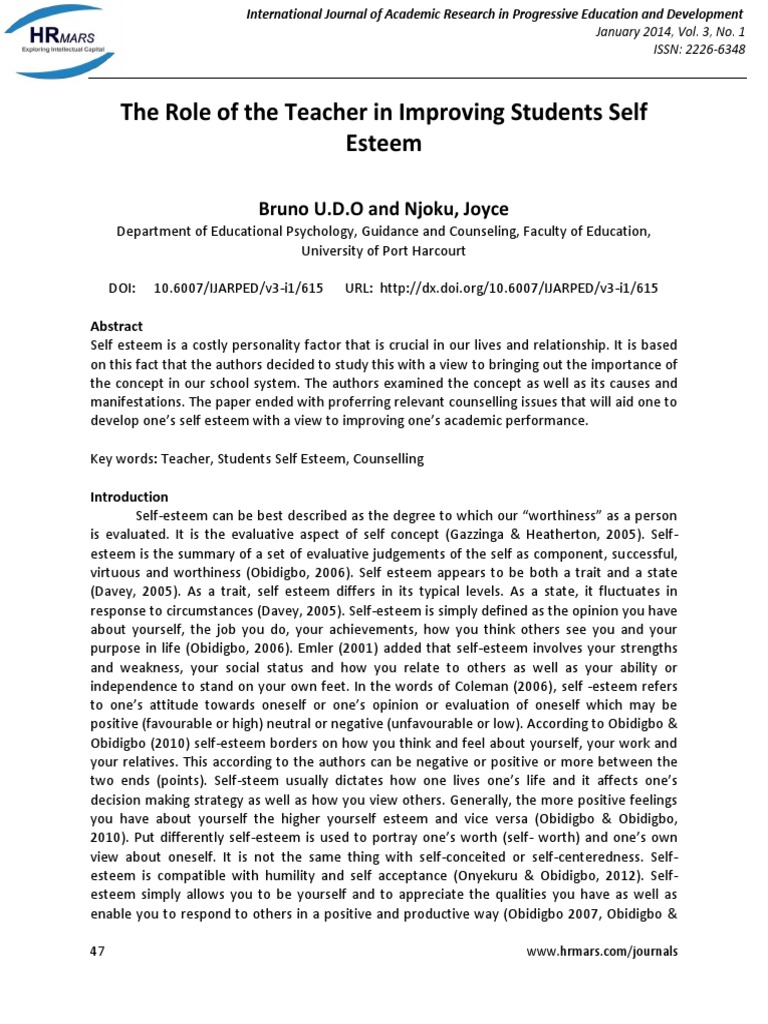 The Role of The Teacher in Improving Students Self Esteem | PDF | Self Esteem | Behavioural Sciences