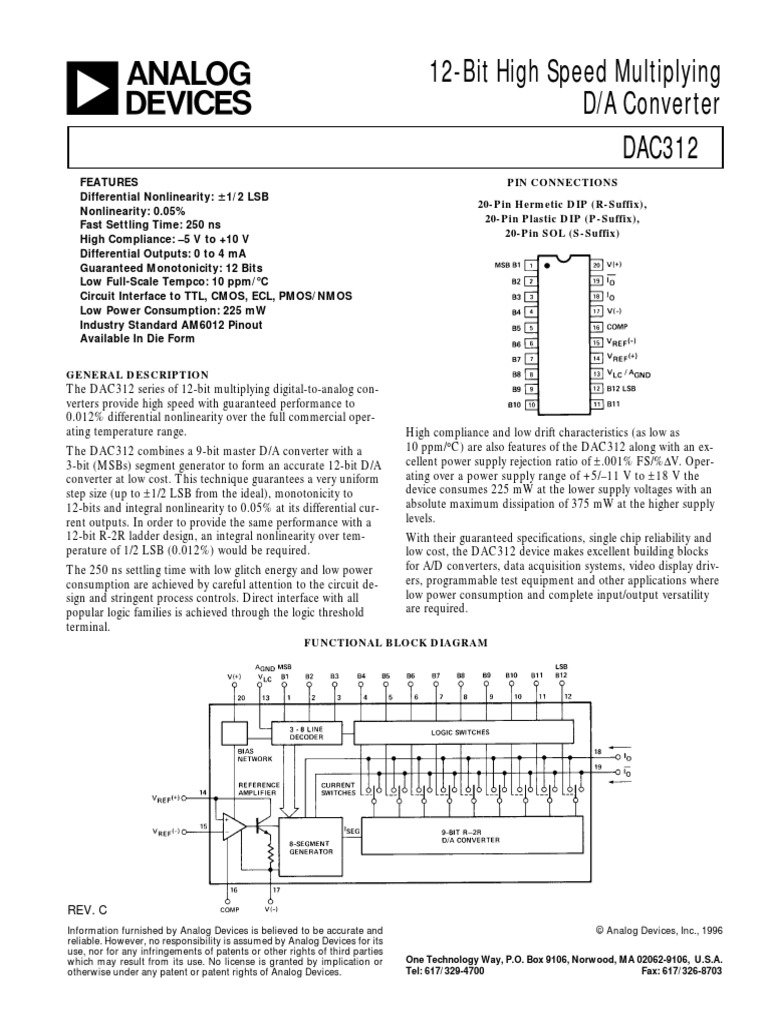 12-Bit High Speed Multiplying D/A Converter DAC312 | PDF | Amplifier ...