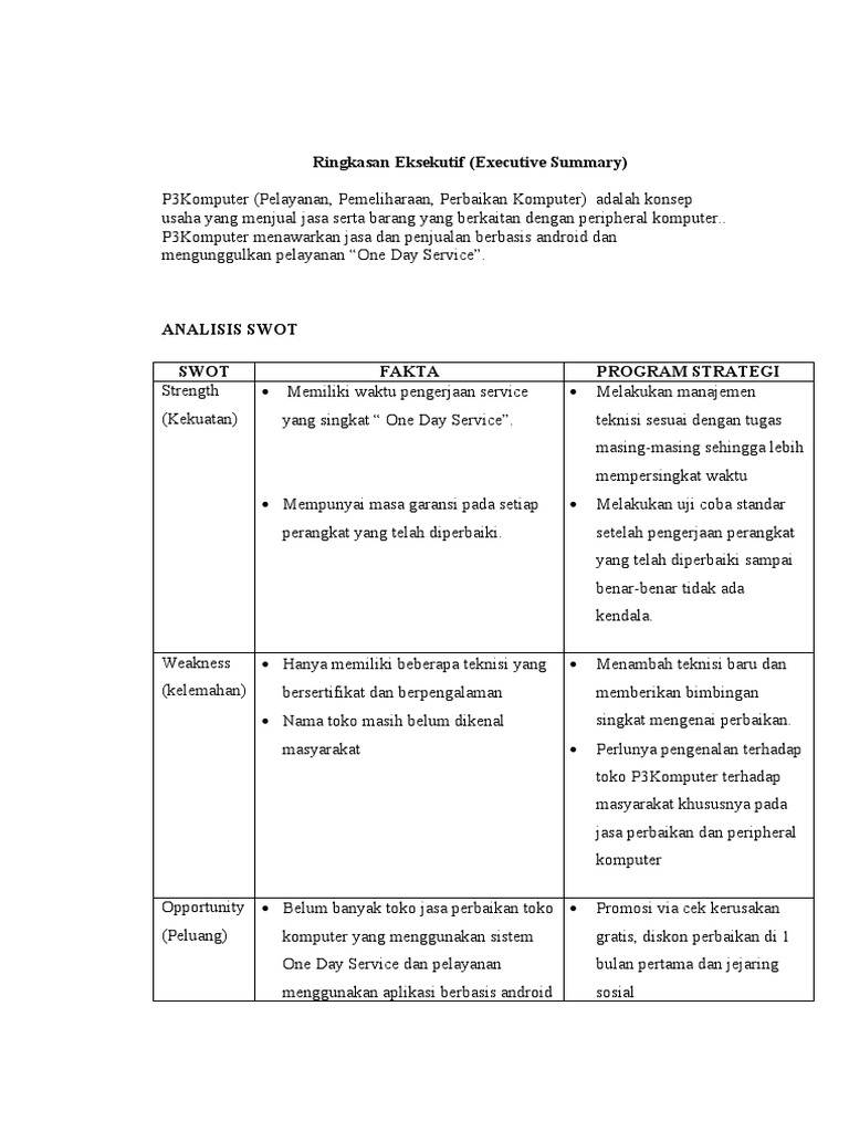 Ringkasan Eksekutif (Executive Summary) P3Komputer | PDF