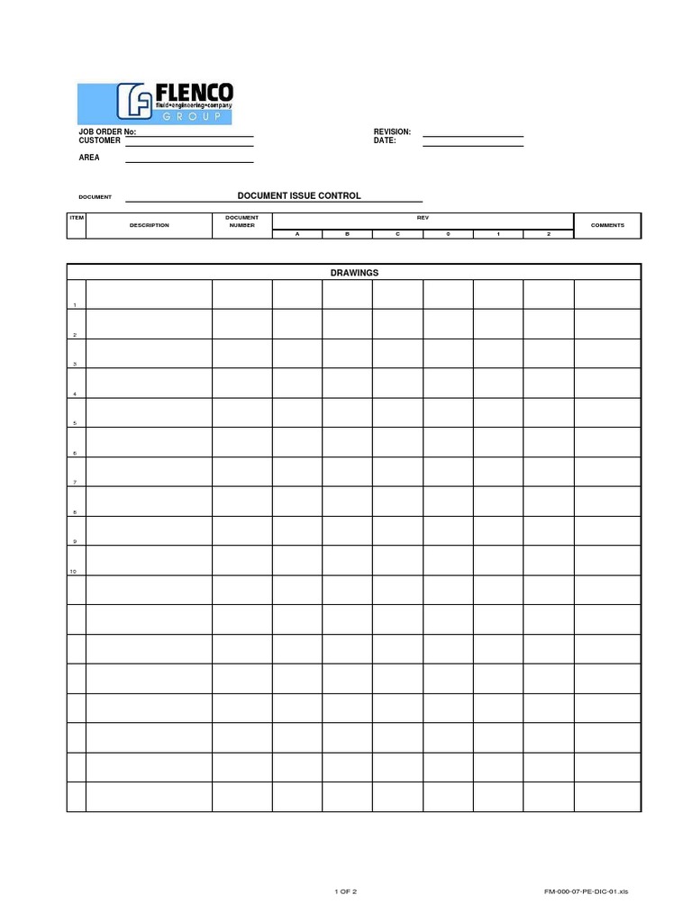 Document Issue Control: Job Order No: Revision: Customer Date: Area | PDF