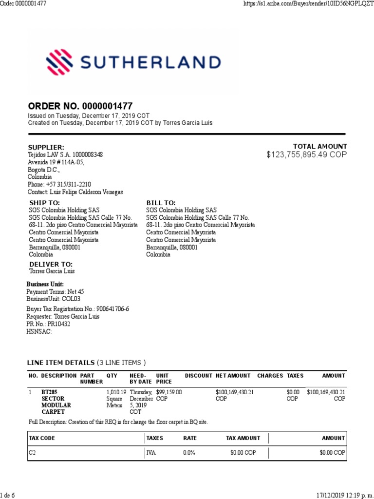 ORDER NO. 0000001477: No. Description Part Number QTY Need-By Date Unit ...