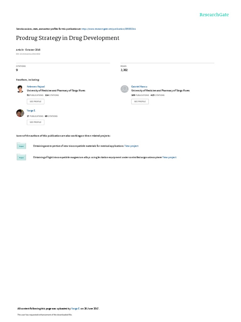 Prodrug Strategy in Drug Development | PDF | Pharmacology | Drugs