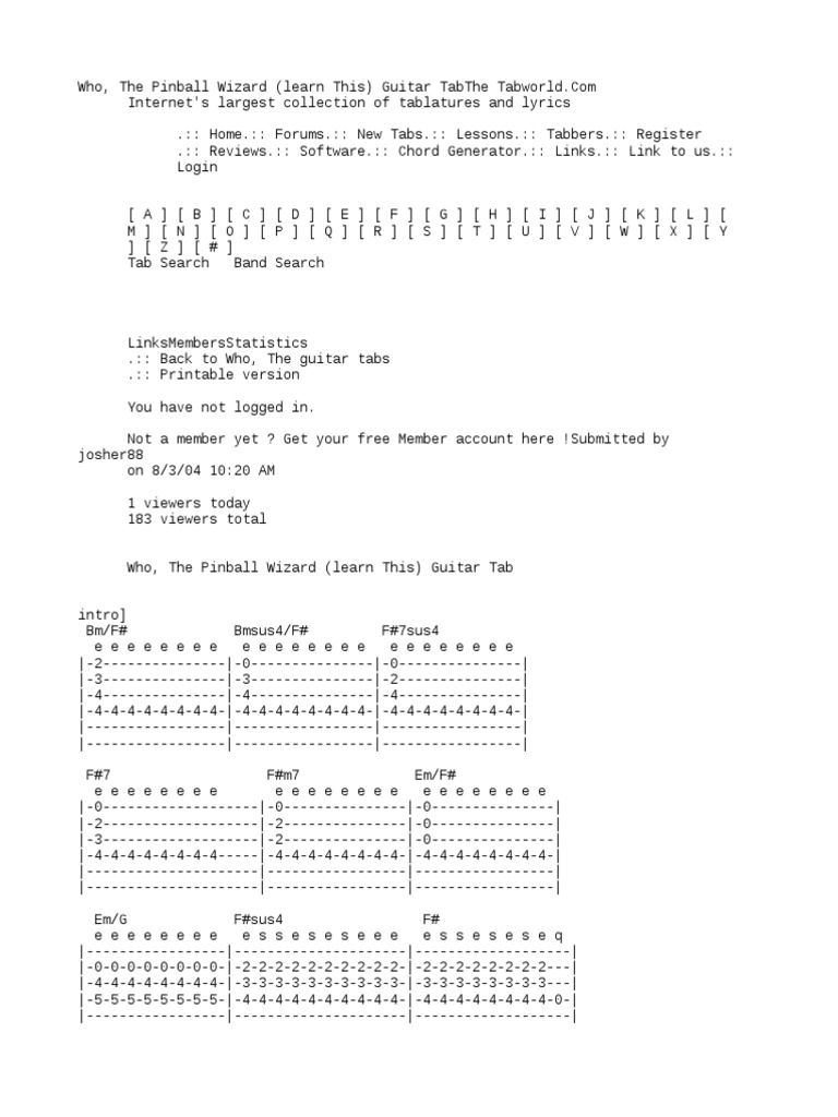 Who, The Pinball Wizard (Learn This) Guitar Tab | PDF | Leisure | Sports