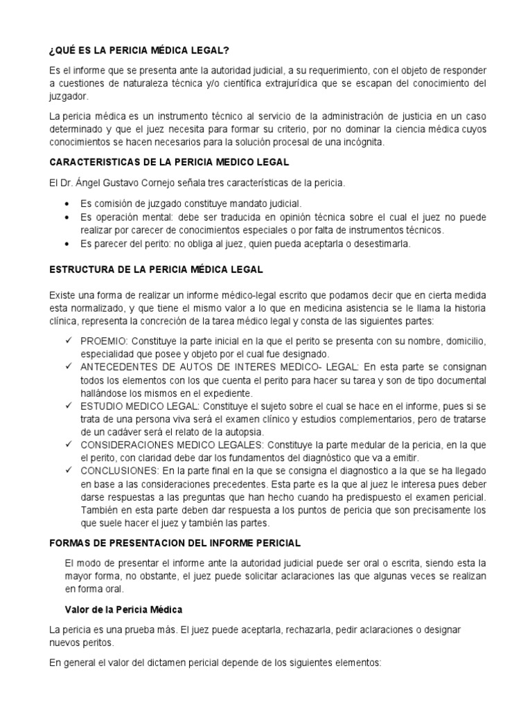 Pericia Médica Legal: Definición y Estructura | PDF | Testigo experto ...