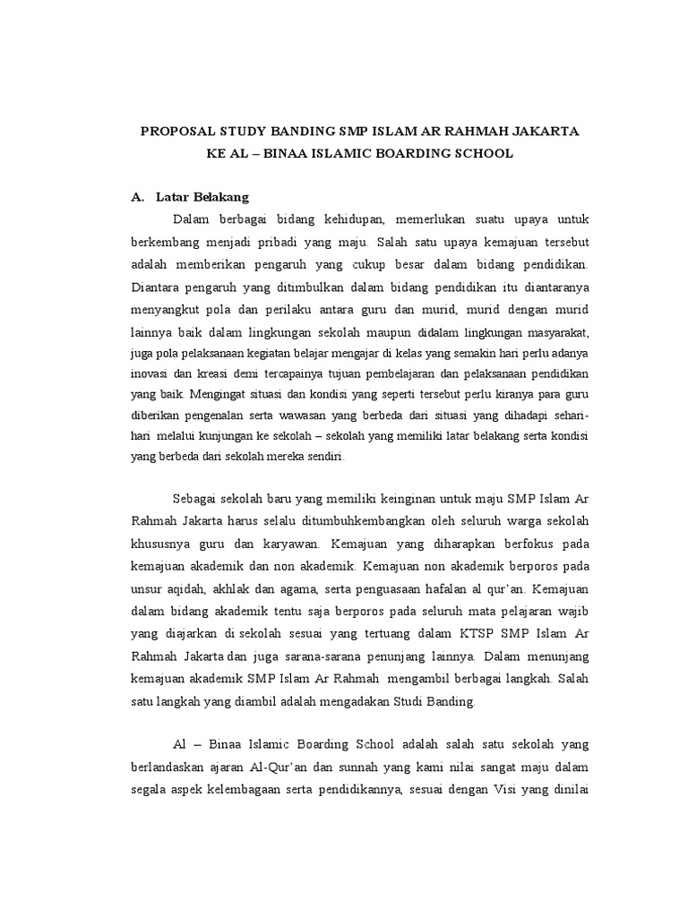 Proposal Study Banding SMP Islam Ar Rahmah Jakarta | PDF