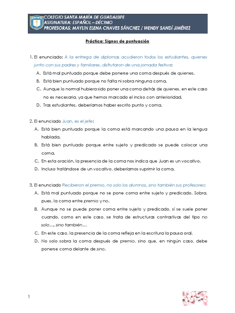Ejercicios de Puntuación para Estudiantes | PDF | Coma | Oración ...