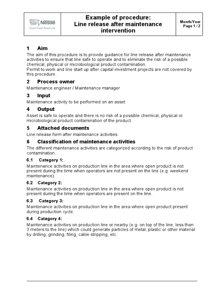 Procedure Line Release After Maintenance | PDF | Screw | Risk