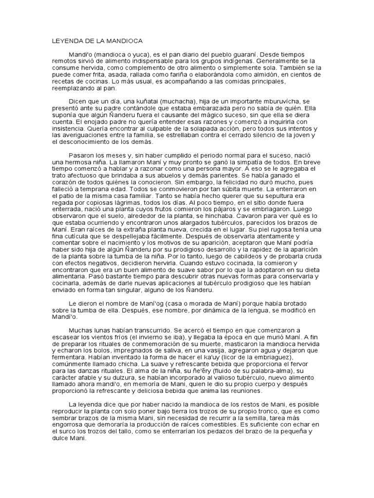 Leyenda de La Mandioca | PDF | Cocinando | Cocina