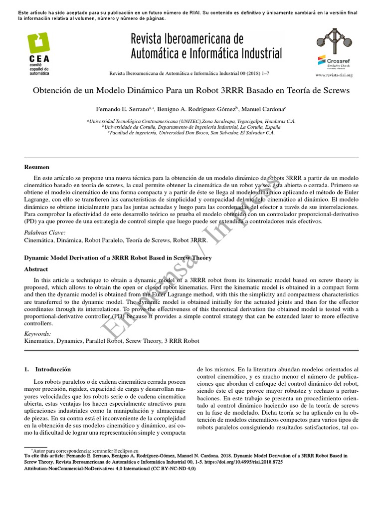 Obtencion de Un Modelo Dinamico para Un Robot 3RRR PDF | PDF | Robot ...