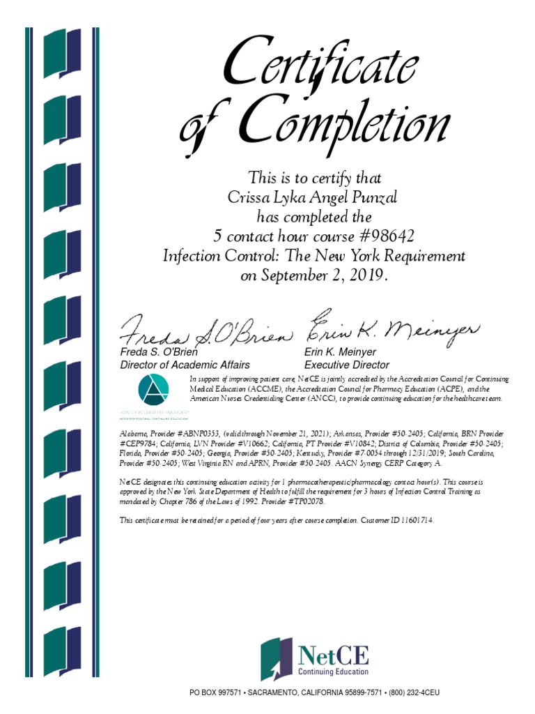 Infection Control Certificate PDF | PDF