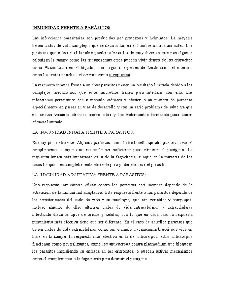 Inmunidad Frente A Parásitos | PDF | Sistema inmune | Anticuerpo