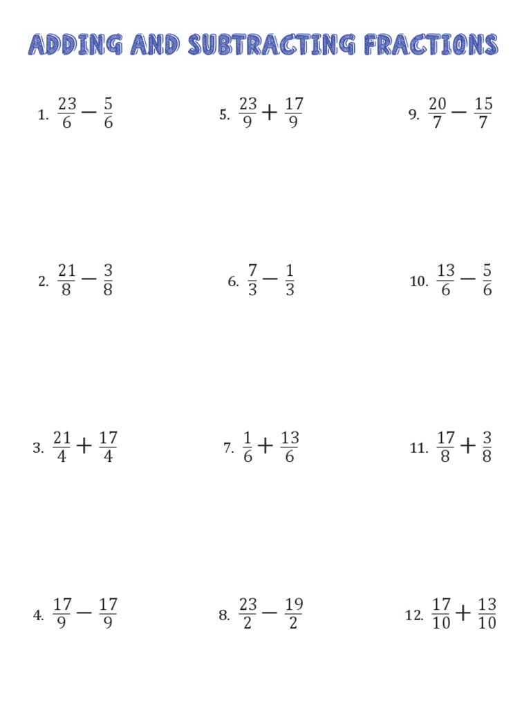 Adding Subtract Fractions | PDF